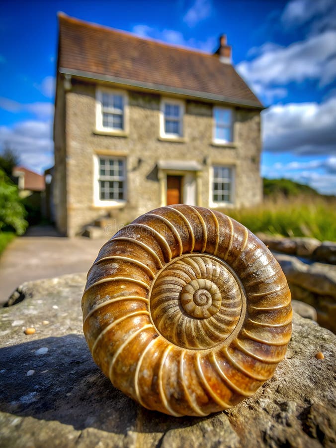 Ammonite shell sits house stock illustration. Illustration of outline ...