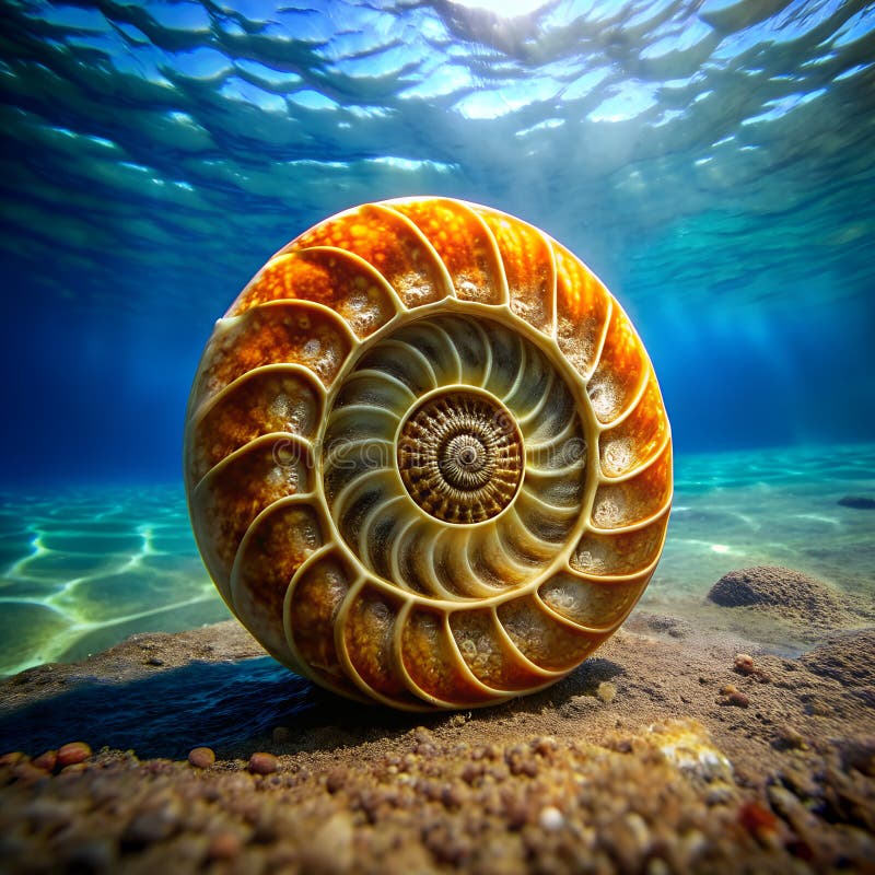 Ammonite shell walks ocean stock illustration. Illustration of line ...