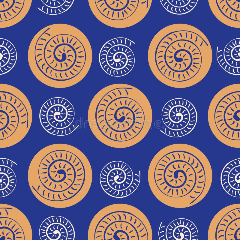 Ammonite Vector Seamless Pattern Background. Hand Drawn Ribbed Spiral ...
