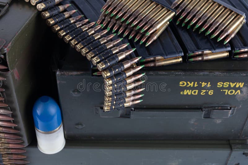 Ammunition Belt with Cartridges in Ammunition Boxes Stock Photo - Image ...
