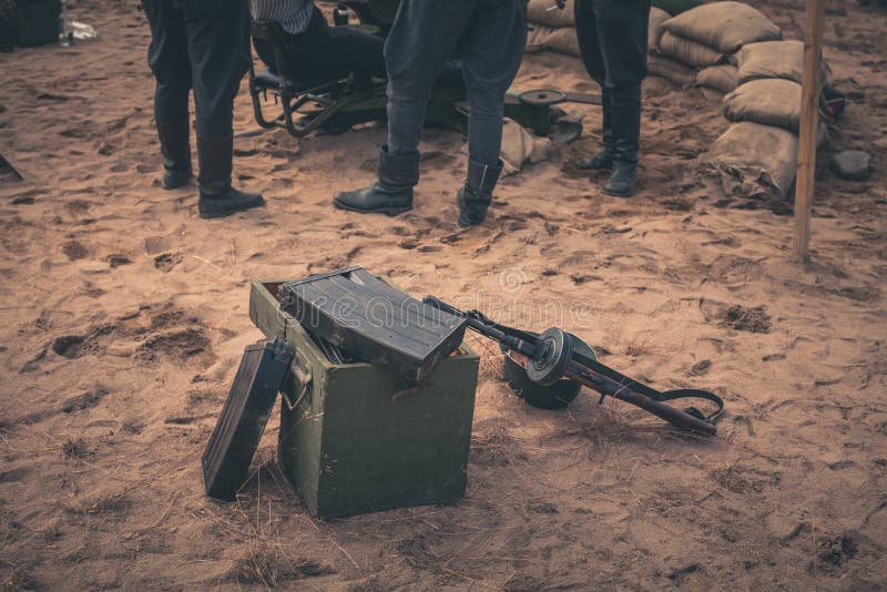 Ammunition Box and Machine Gun Stock Image - Image of history, black ...
