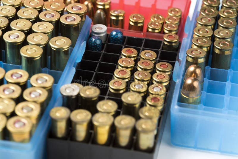 Ammunition of Different Sizes in the Box for the Background Stock Image ...