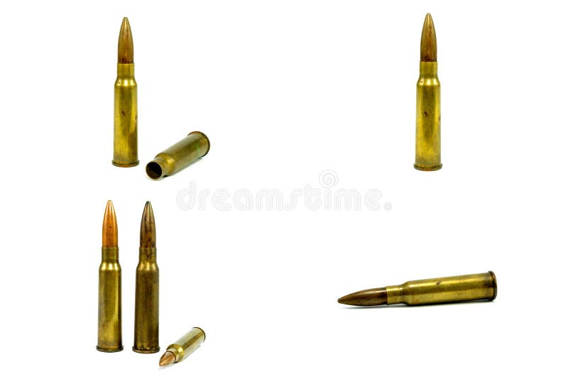 Ammunition on White Background. a Group Bullets for a Gun Isolated on ...