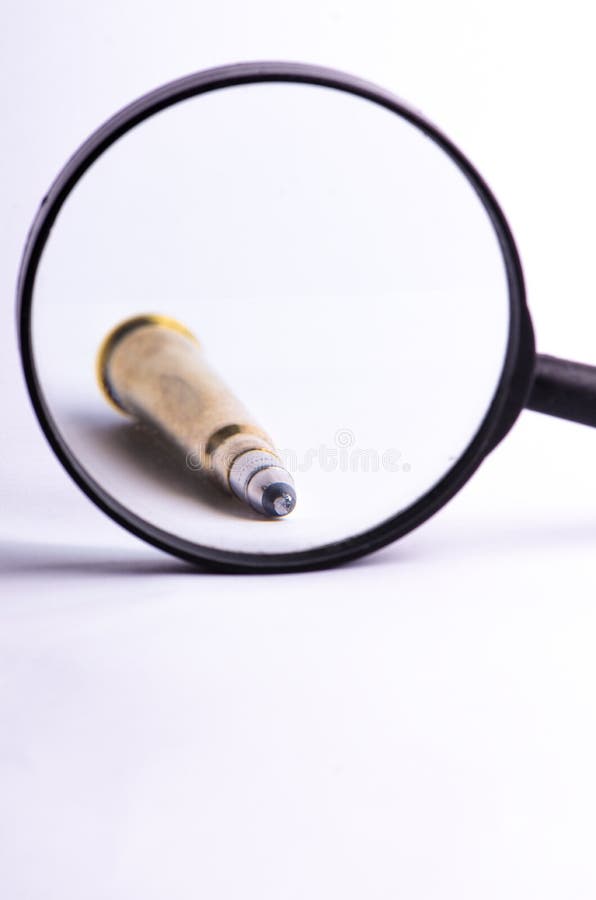 Ammunition on a White Background. View through a Magnifier. Isolated ...