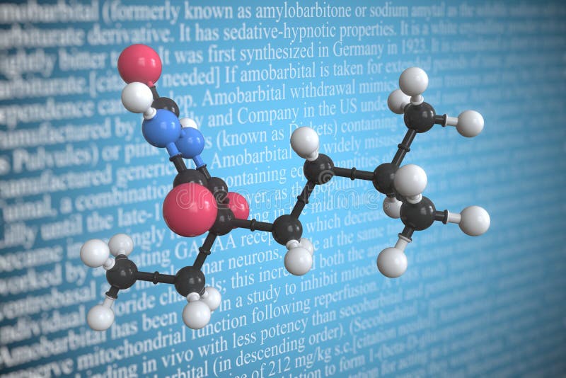 Amobarbital Scientific Molecular Model, 3D Rendering Stock Illustration ...