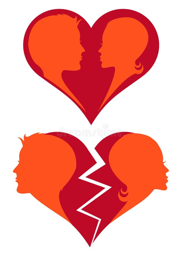 Amor y corazón quebrado, stock de ilustración. Ilustración de divorcio ...