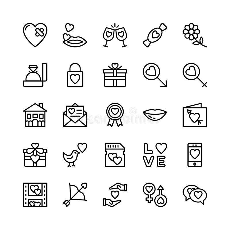 Amor Y Valentine Line Vector Icons 11 Stock de ilustración ...