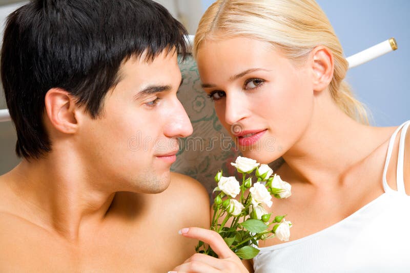 Amorous couple at bedroom stock photo. Image of lovers - 3424186