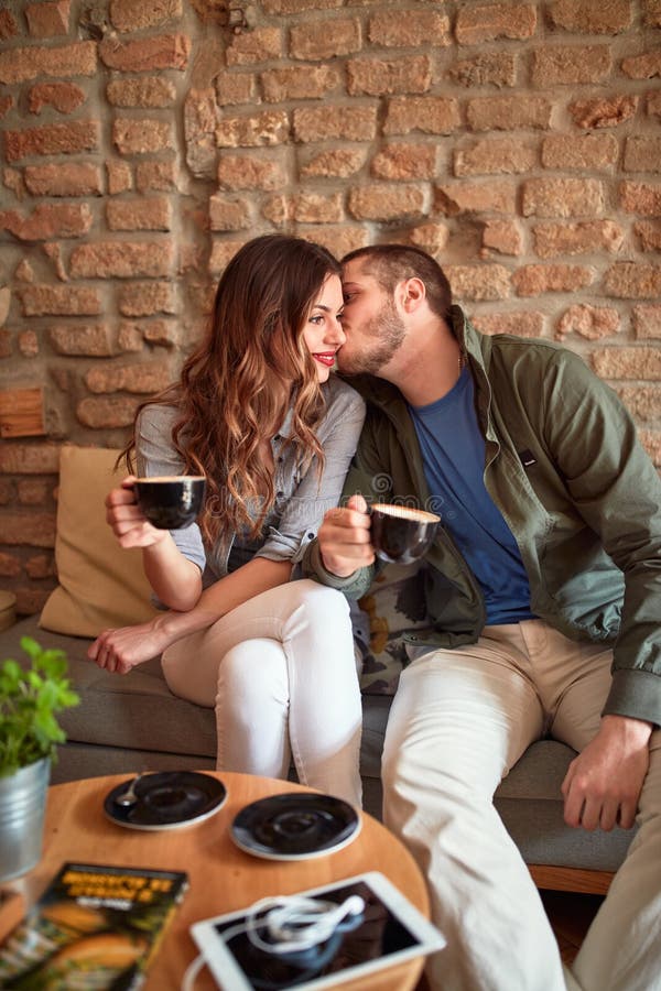 Amorous couple in cafe stock image. Image of communication - 85579209