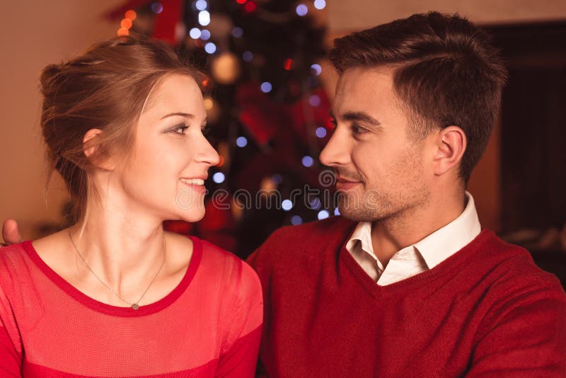Amorous Couple in Red Clothes Stock Image - Image of husband, women ...