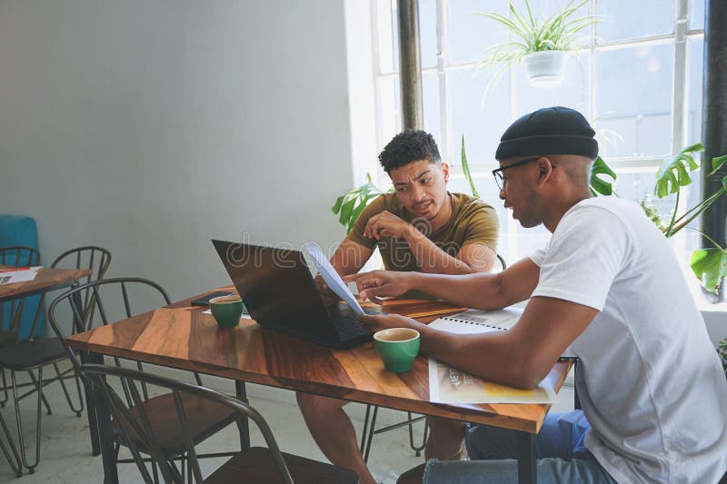 This is the Amount we Need To Work Back. Two Handsome Friends Sitting ...