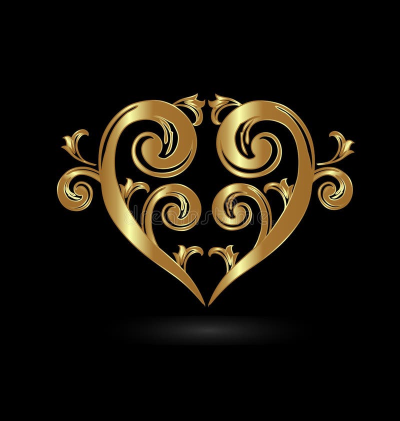 Amour Floral De Coeur De Vintage D'or Illustration Stock - Illustration ...