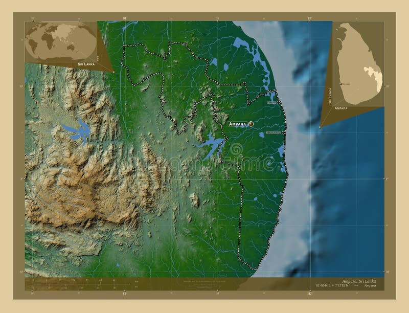Ampara, Sri Lanka. Physical. Labelled Points of Cities Stock ...