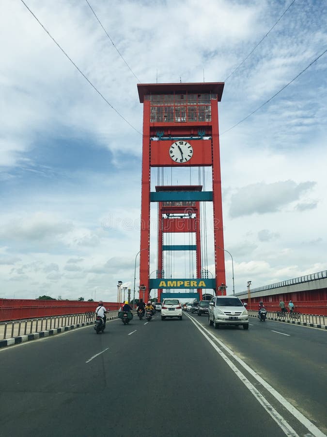Ampera Bridge and Integrated Rail Cross (LRT) Editorial Photo - Image ...