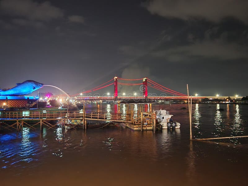 Ampera and Tugu Belido Nightview Stock Photo - Image of nightview ...
