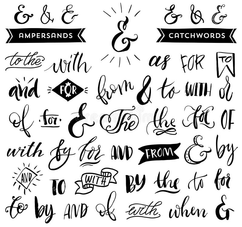 Ampersands and Catchwords. Handwritten Calligraphy Lettering Stock ...