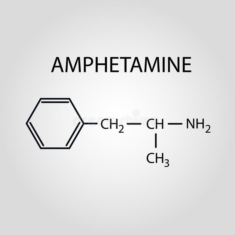Amphetamine. Icon, Chemical Formula, Molecular Structure. 3D Rendering ...