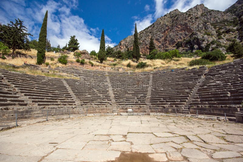 Amphitheater in Ancient Greek Archaeological Site of Delphi, Greece ...
