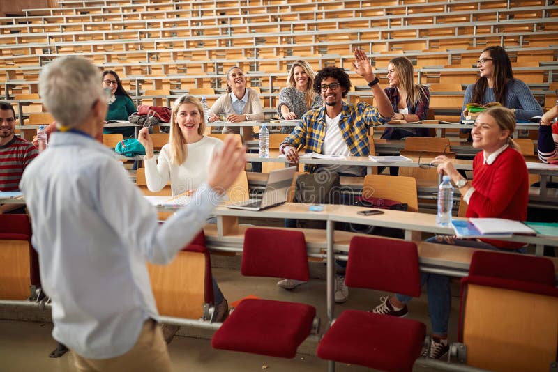 Amphitheater with Group of Students and Teacher Stock Photo - Image of ...