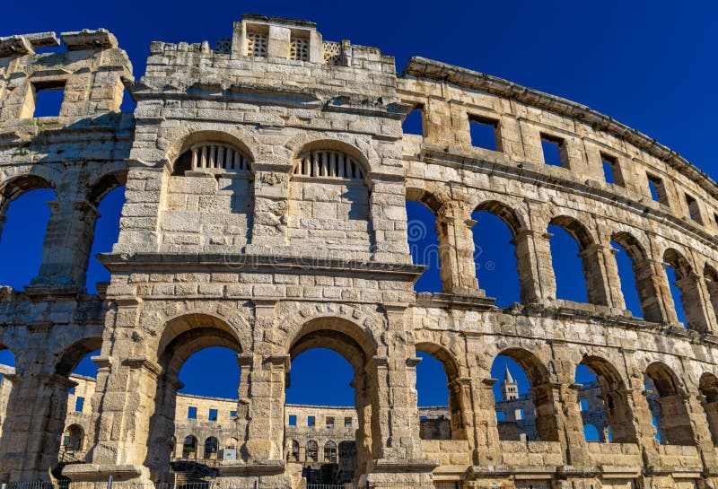 Amphitheater in Pula, Gladiator Fighting Arena, Monuments Stock Photo ...
