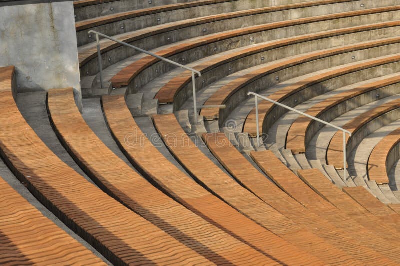 Amphitheater. Wooden Benches Set in Stone Stock Image - Image of ...