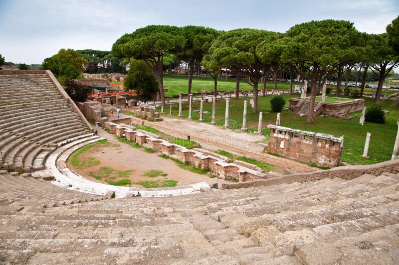 Amphitheatre Steps and Mausoleum in Ostia Antica - Rome Stock Photo ...