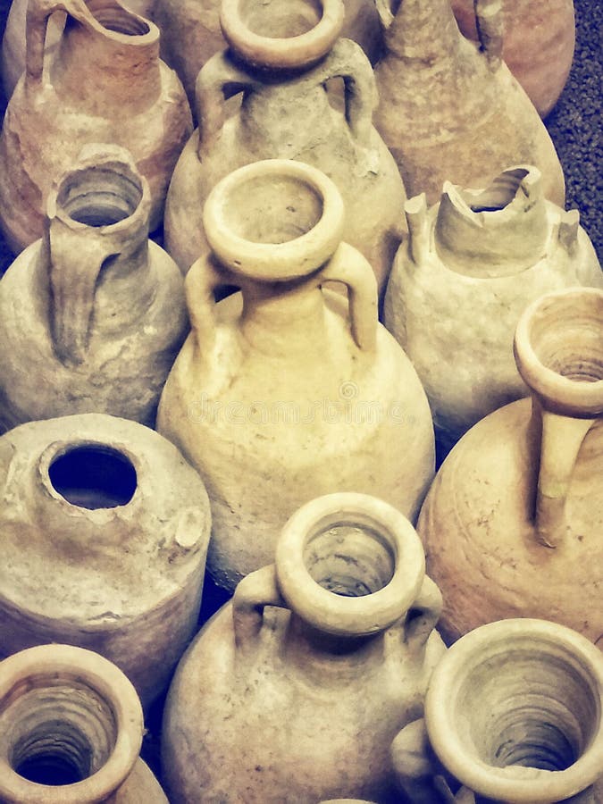 Set One Of Roman Amphoras Rescued In The Aeolian Islands Stock Photo ...