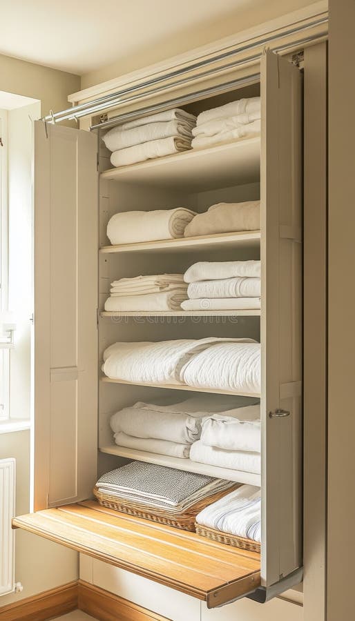 Ample Airing Cupboard with Shelves and Hanging Rail for Efficient ...