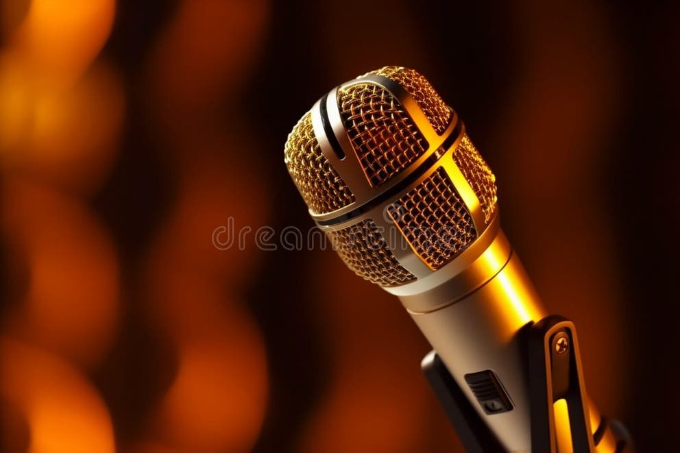 Ample Copy-space Alongside a Golden Microphone on Stage Stock Photo ...