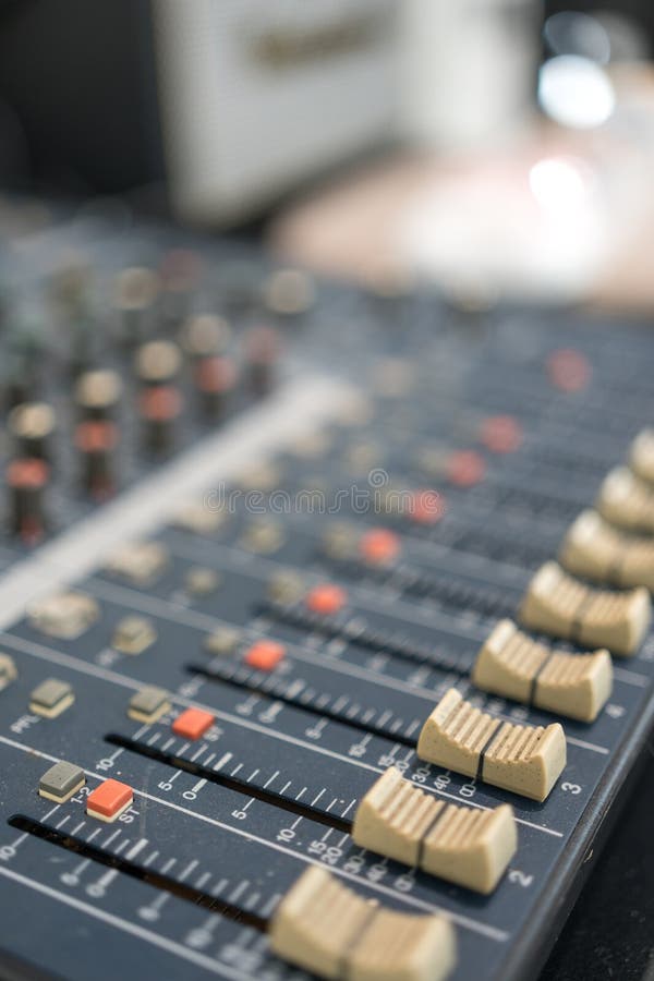 Amplifying Equipment Adjusts Studio Audio Mixer Knobs and Faders Stock ...