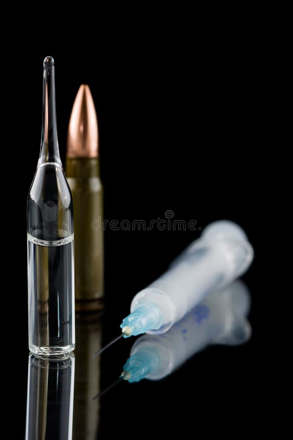 Ampoule, Syringe and Bullet Stock Photo - Image of medication, deadly ...