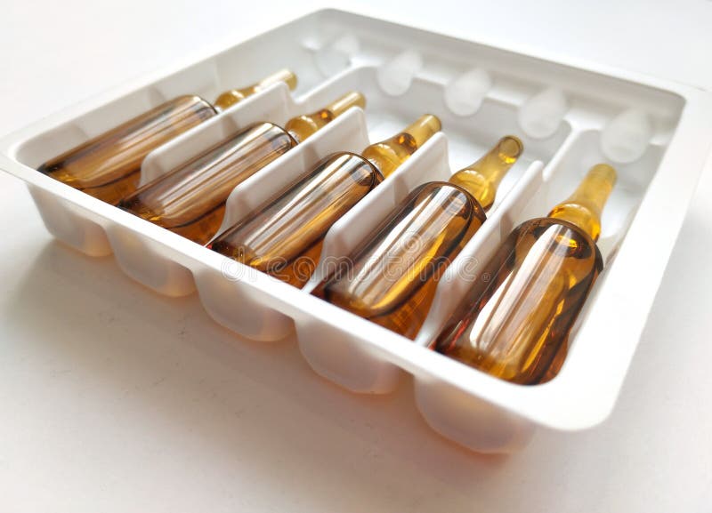 Ampoules for Injection on the Packaging Tray. Injectable Medicine in ...