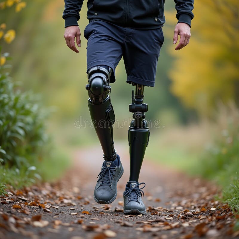 Amputee Hiking with Advanced Bionic Leg Prosthesis Stock Illustration ...
