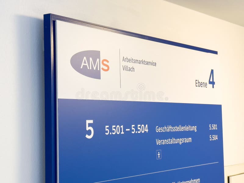 Ams Villach Office Directory Sign on Wall in German Language Editorial ...