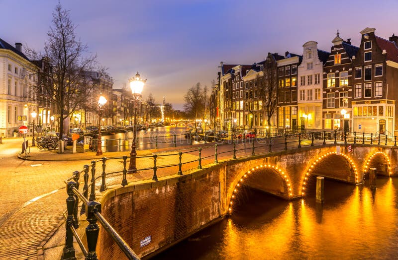 Amsterdam Canals Netherlands Stock Image - Image of night, lights: 54525713