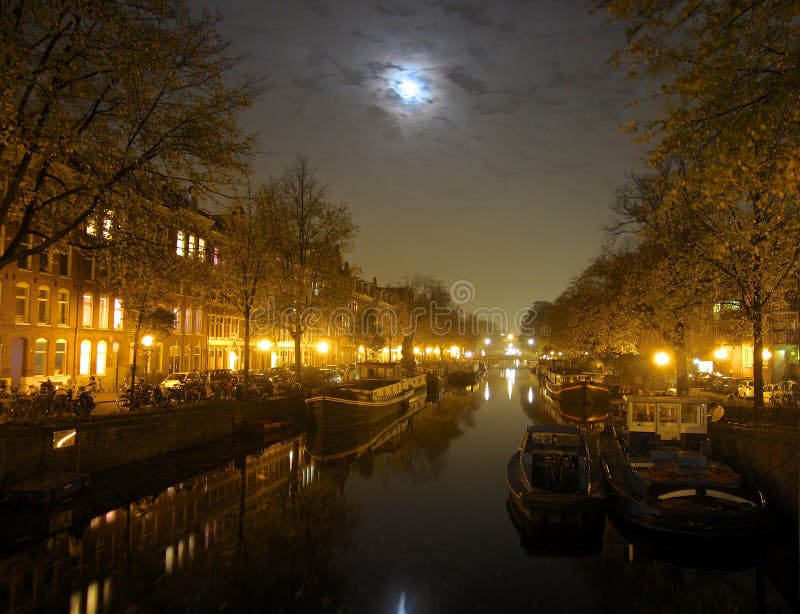Amsterdam channel at night stock image. Image of facade - 27893165