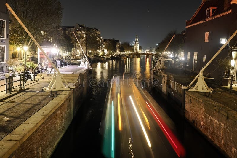 Amsterdam Channel View at Night Stock Photo - Image of tourism, house ...