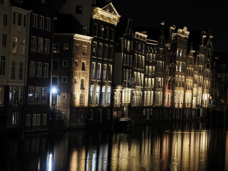 Amsterdam Channel View at Night Stock Photo - Image of street, view ...