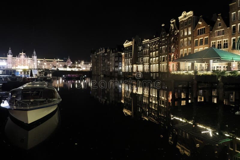 Amsterdam Channel View at Night Stock Image - Image of night, bridge ...