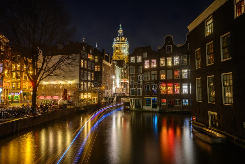 Amsterdam City Canals at Night Editorial Stock Image - Image of night ...