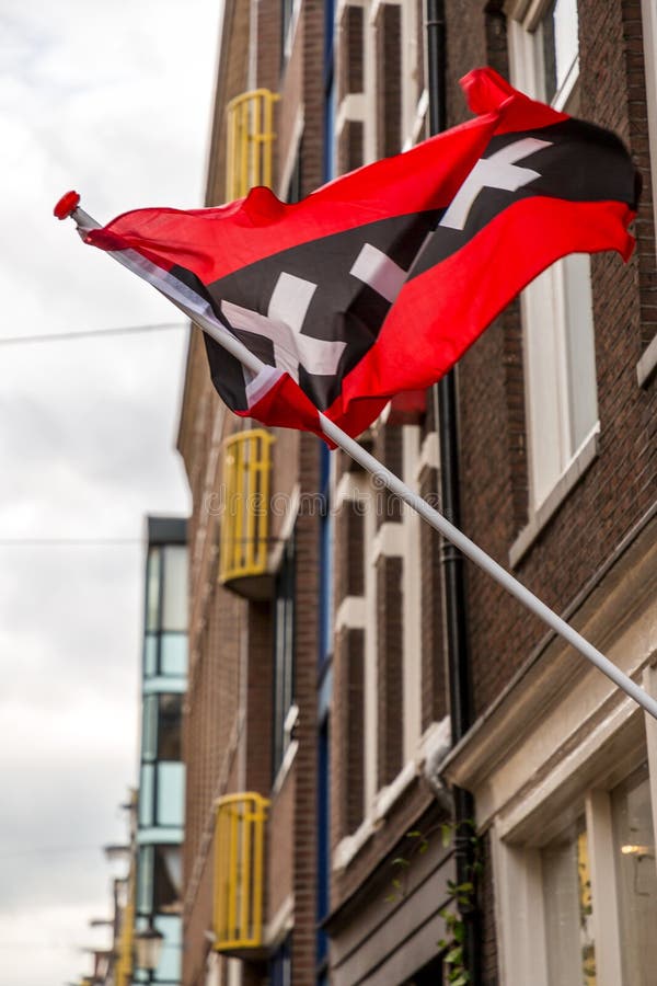 Amsterdam City Flag with Three Crosses Stock Photo - Image of flag ...