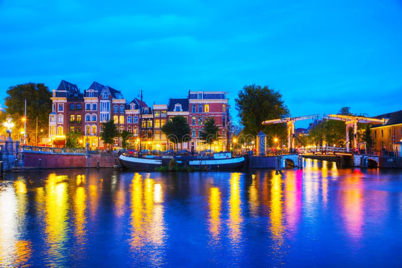 Amsterdam City View with Amstel River Stock Photo - Image of landmark ...