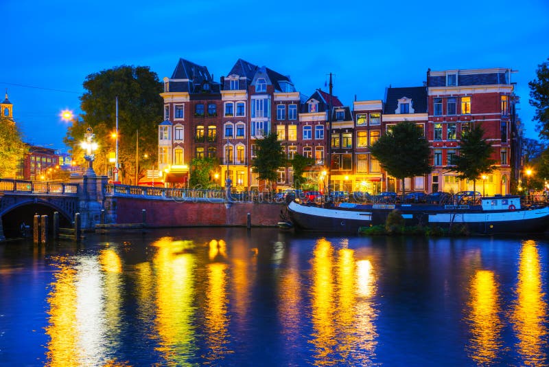 Amsterdam City View with Amstel River Stock Image - Image of dusk ...