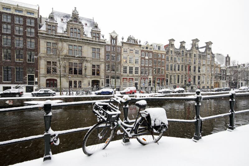 Amsterdam Covered with Snow in Netherlands Stock Photo - Image of bike ...