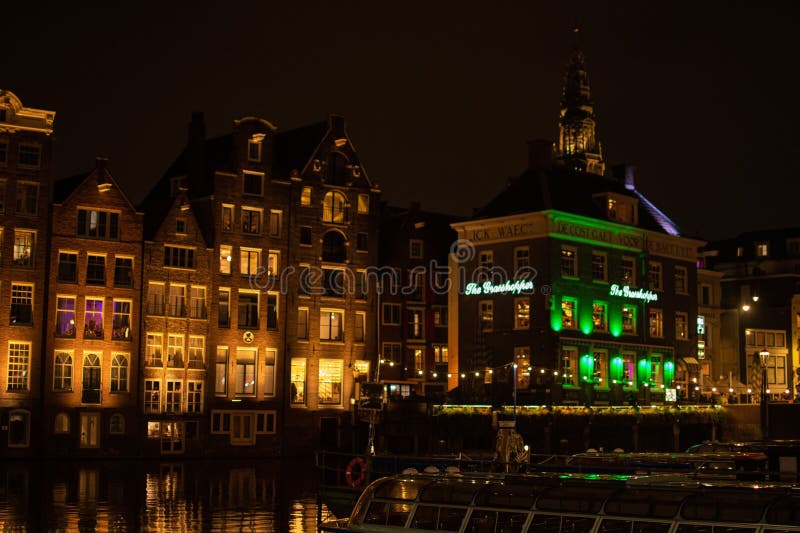 The Amsterdam Harbor at Night Time Editorial Image - Image of amsterdam ...