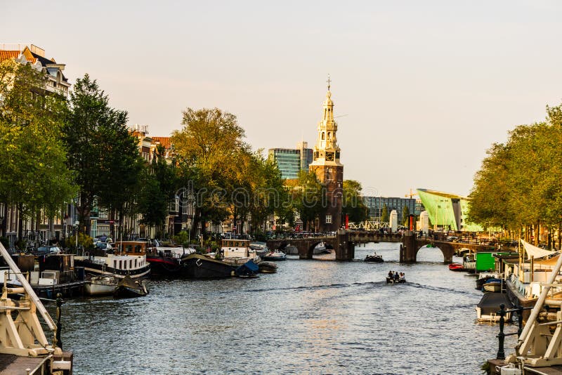 Amsterdam, Holland - 2019. Canals of Amsterdam, Netherlands in a Cloudy ...