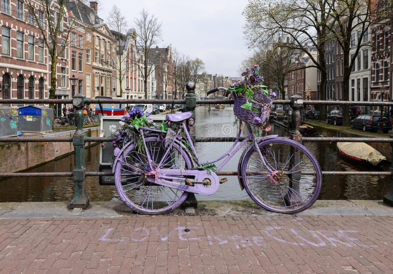 Old Lavender Colored Bicycle on the Bridge Editorial Image - Image of ...