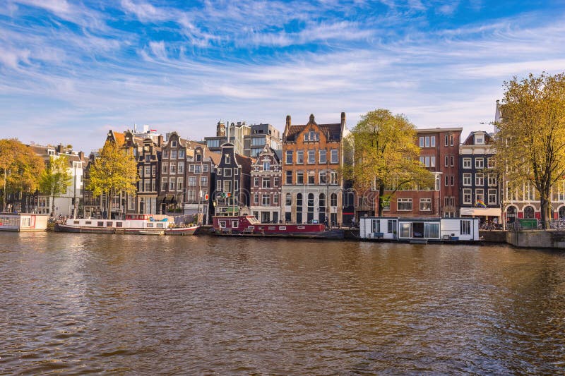 Amsterdam Netherlands City Skyline at Canal Waterfront Stock Image ...