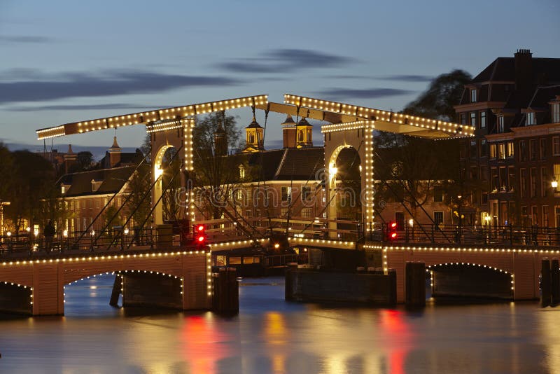 Amsterdam, Netherlands - Drawbridge in the Evening Stock Photo - Image ...