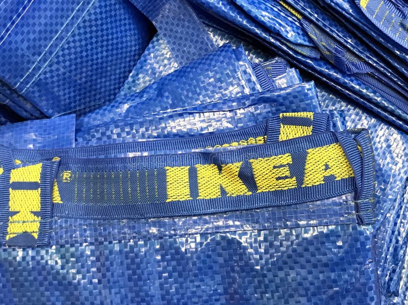 IKEA logo on a blue bag. editorial stock image. Image of blue - 137730544